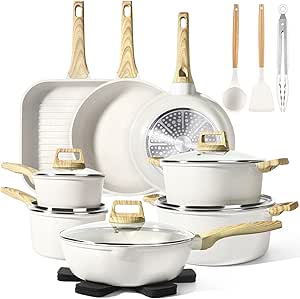 Amazon.com: GiPP 21Psc Pots and Pans Set Non Stick - White Granite Kitchen Cookware Sets ...