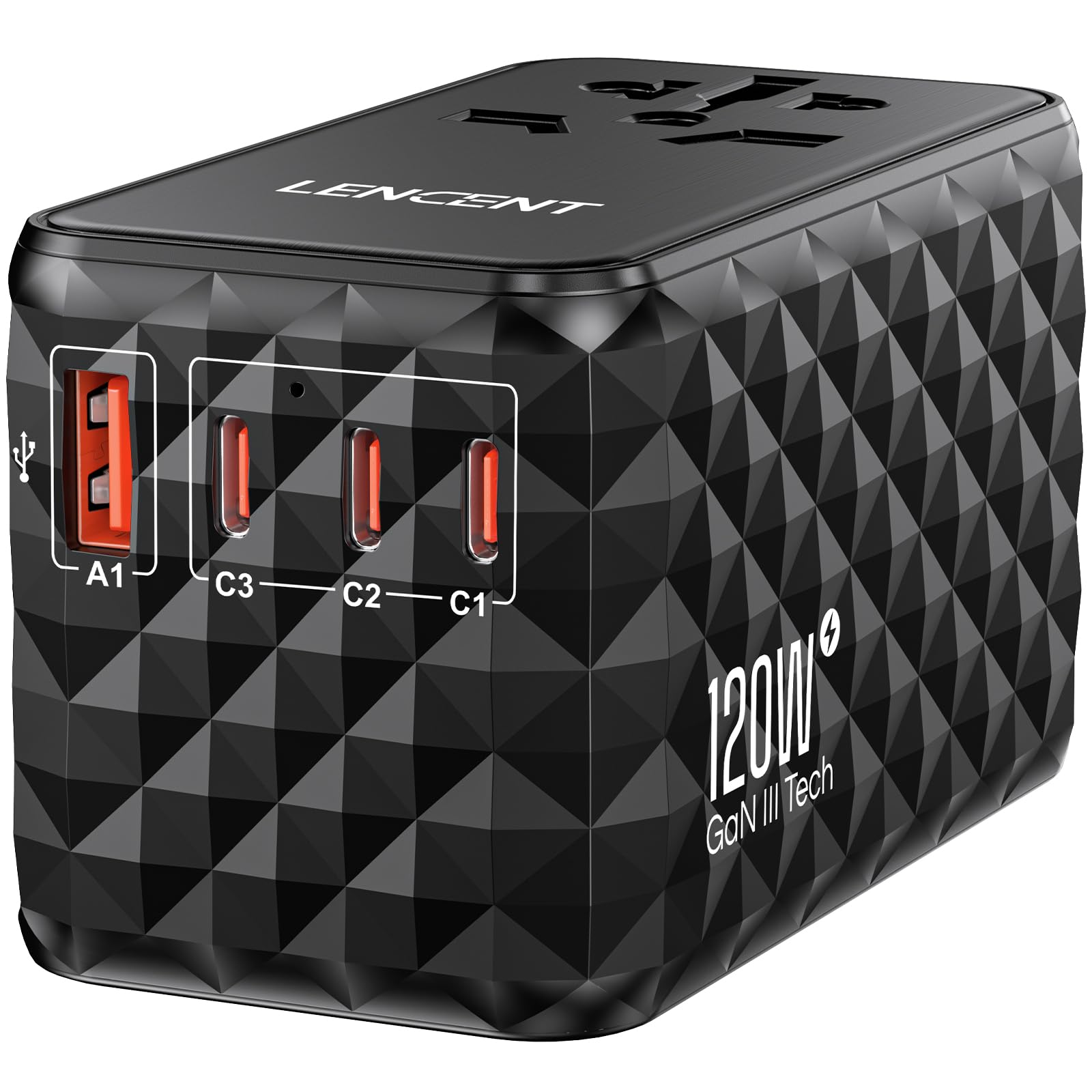 LENCENT 120W Universal Travel Adapter, GaN USB Travel Charger with 1 ...