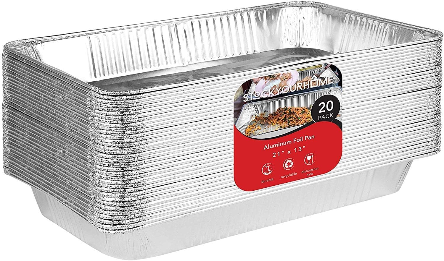 Amazon.com: 21x13 Aluminum Pans (20 Pack) Durable Full Size Deep ...