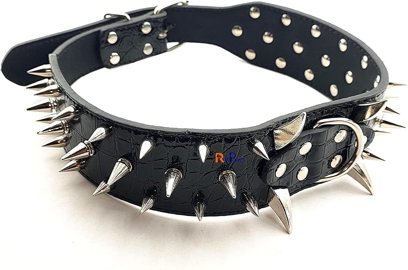 Buy Pups&Pets Dog Adjustable Spiked Leather Collar | Stainless-Steel ...