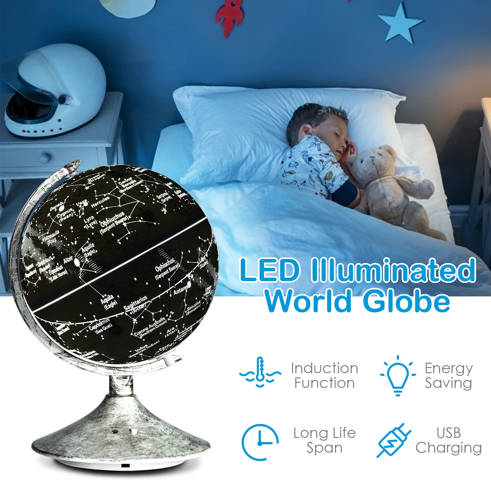 Goplus Illuminated Desktop World Globe, 13’’ 3 IN 1 Educational ...