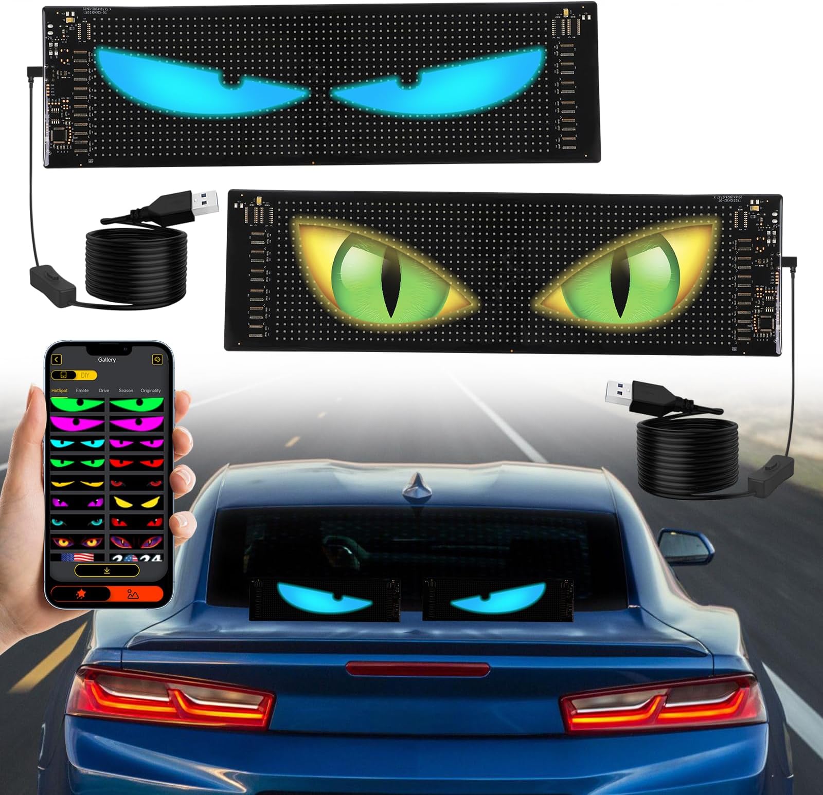 Amazon.com: 2Pcs Led Eyes for Car - 4.01 * 13.7Inch Windshield Animated ...