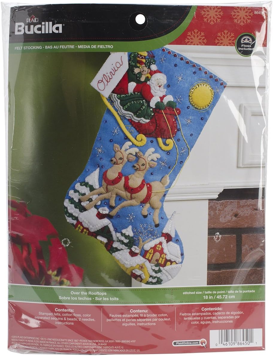 Amazon.com: Bucilla Felt Applique Stocking Kit, Santa's Gift Galore 18 ...