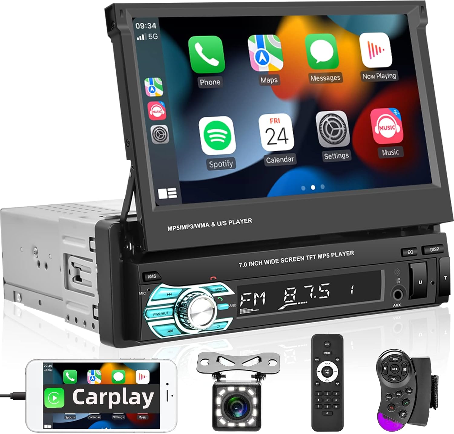 Amazon.com: Apple Carplay Single Din Car Stereo with Android Auto ...