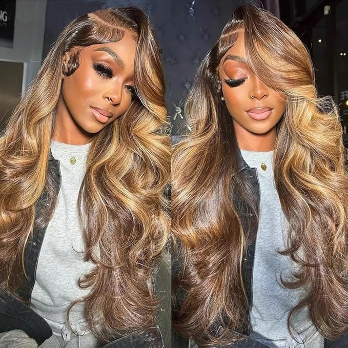 Amazon.com : wishand Highlight Ombre Lace Front Wig Human Hair 180% ...