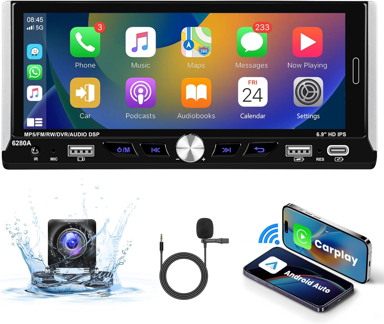 Amazon.com: Android Single Din Car Stereo Wireless Carplay/Android Auto ...