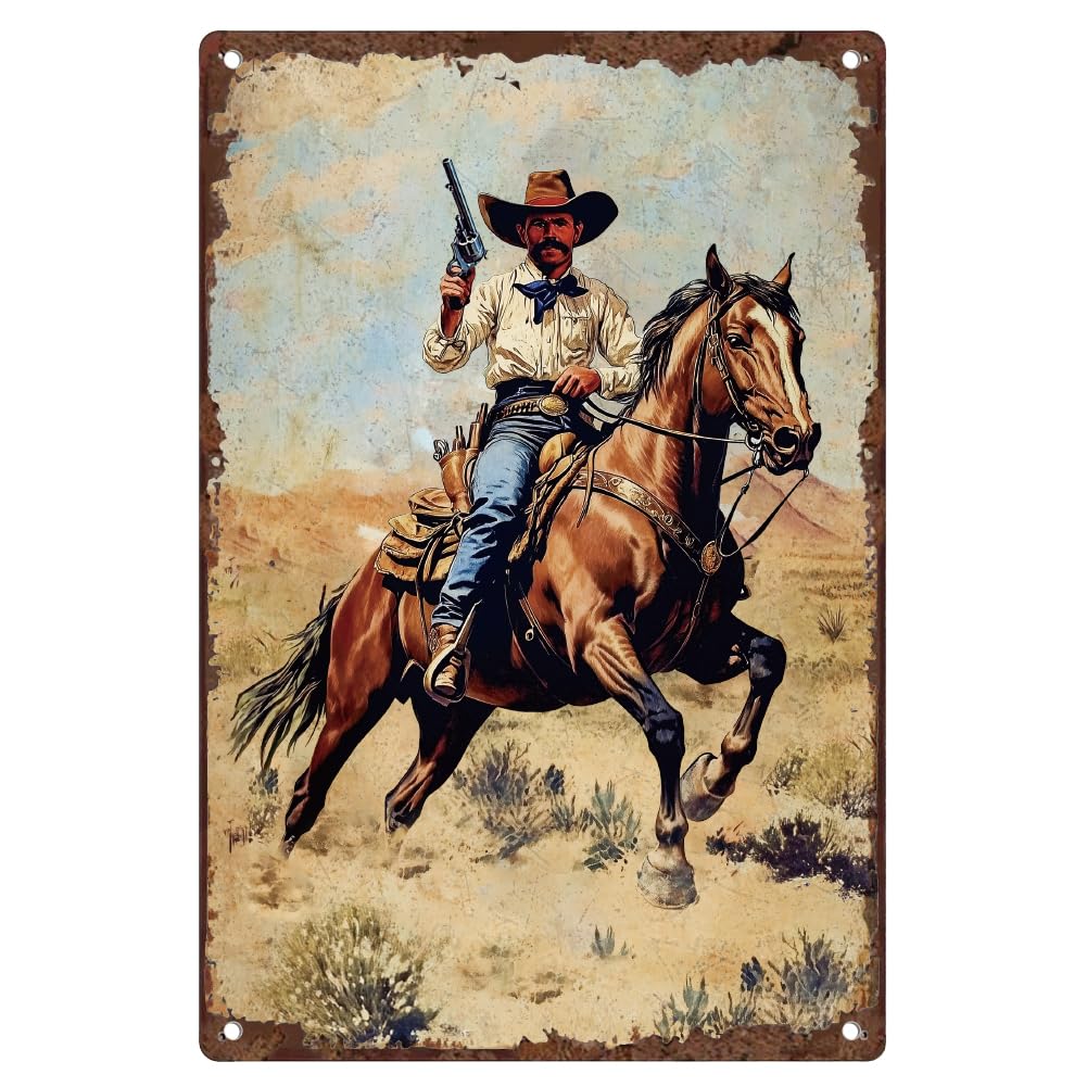 DOODLREAM Western Cowboy Wall Decor Vintage Metal Tin Sign Retro Poster ...