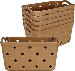 Amazon.com - 6 Pack Plastic Storage Basket Yellow, Small Plastic Woven ...