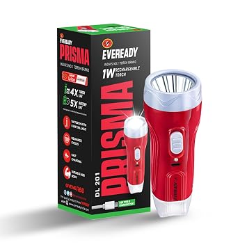 Eveready DL 201 Prisma, 1W LED Rechargeable Torch, Comes with 0.8W Tail ...