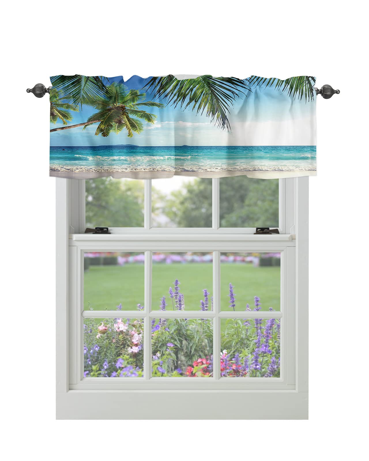 Amazon.com: Vandarllin Palms Tree Ocean Kitchen Curtains Valances for ...
