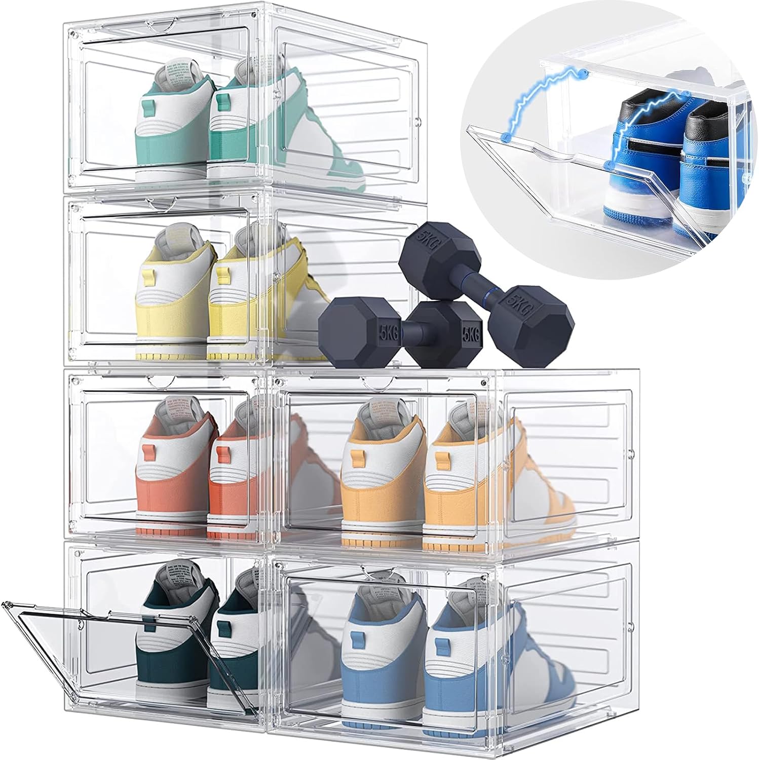 EOGILY Shoe Storage Box, 6 Pack Shoe Box Clear Plastic Stackable, Shoe ...
