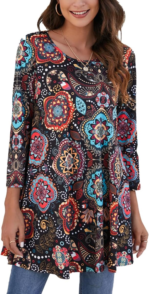 Enmain Womens Casual Tunic Tops Long Sleeve Ladies Longline Tunic ...