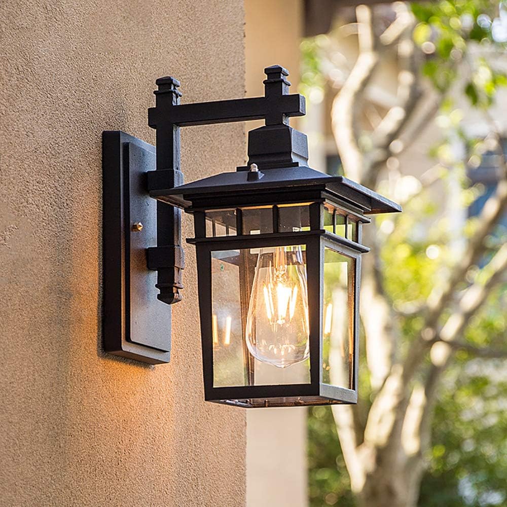 LUTEC 6 Sided Black Outdoor Wall Lights Lantern Wall Light Waterproof ...
