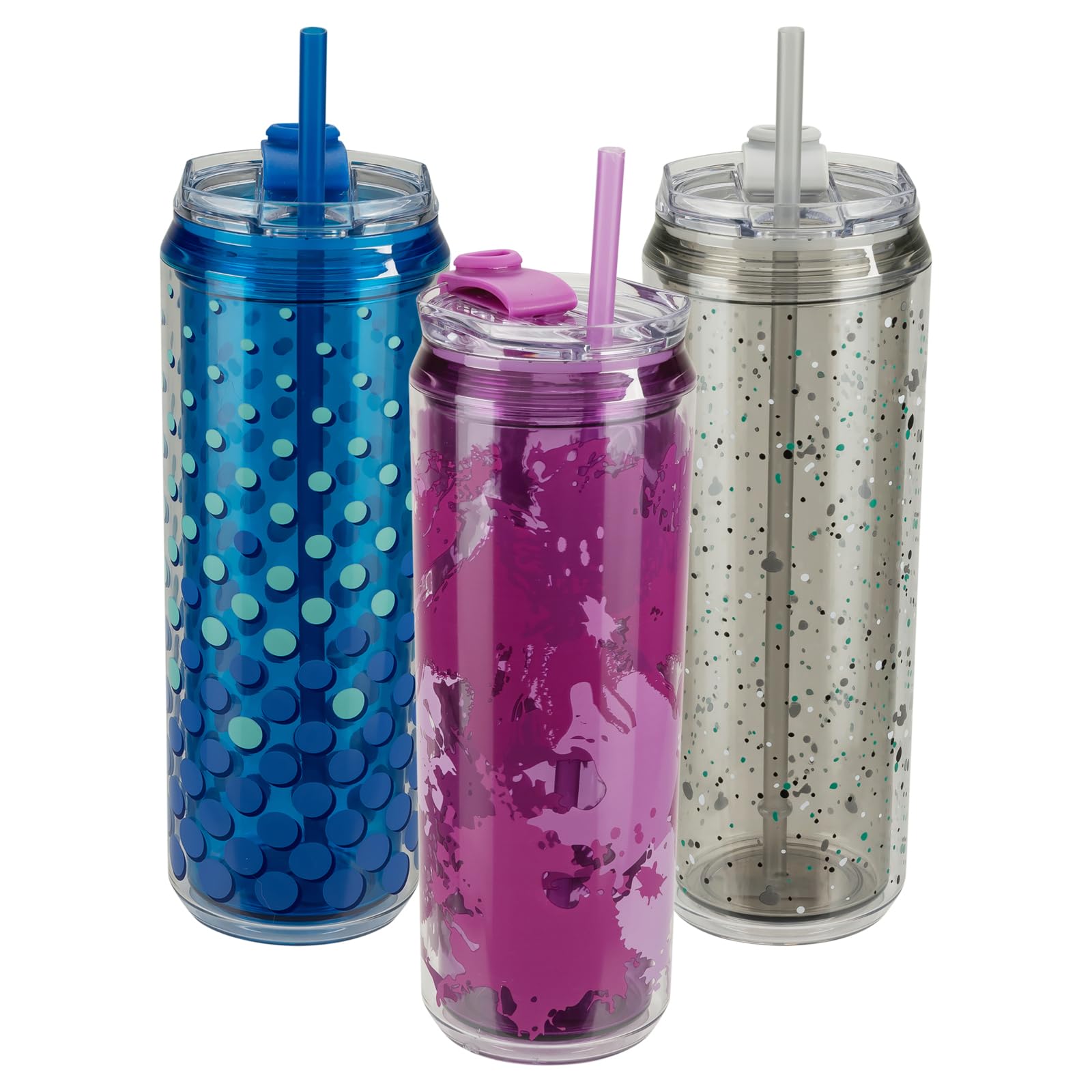 Amazon.com | COOL GEAR 3-Pack Modern Tumbler with Reusable Straw ...