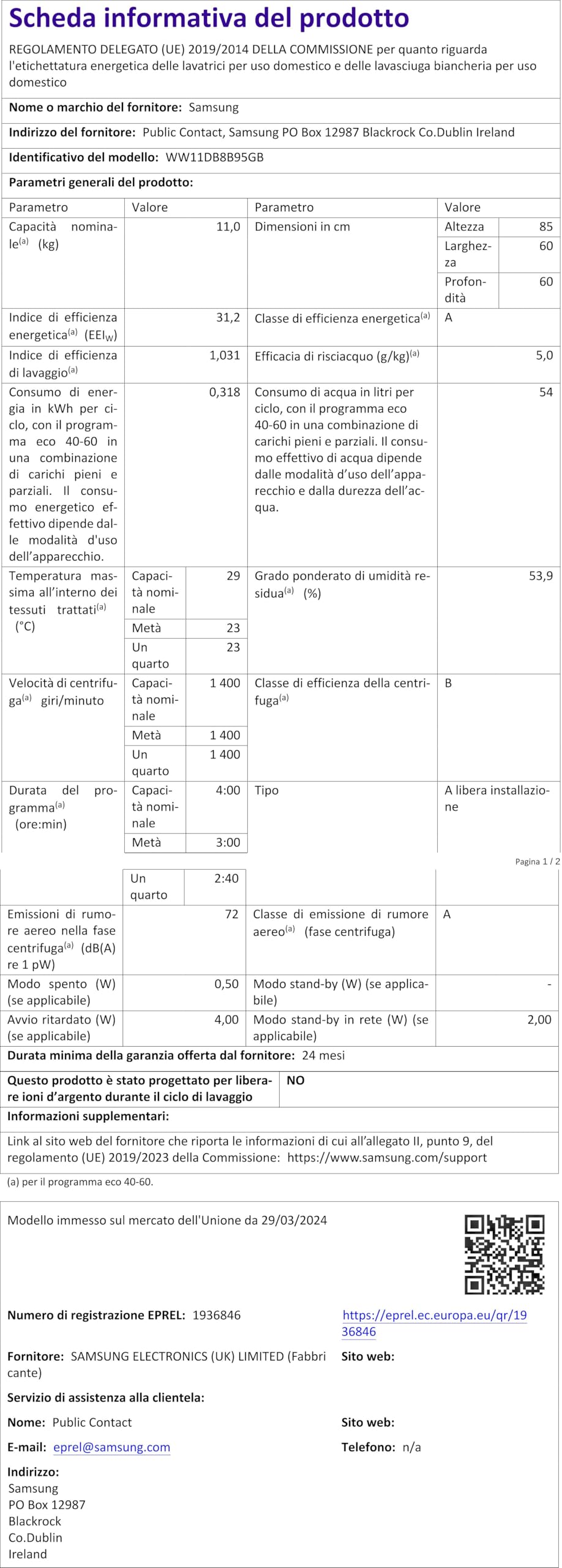 WW10FG6U94LBU3 - Lavatrice 10 Kg, WI-FI, Carica Frontale, Inverter ...