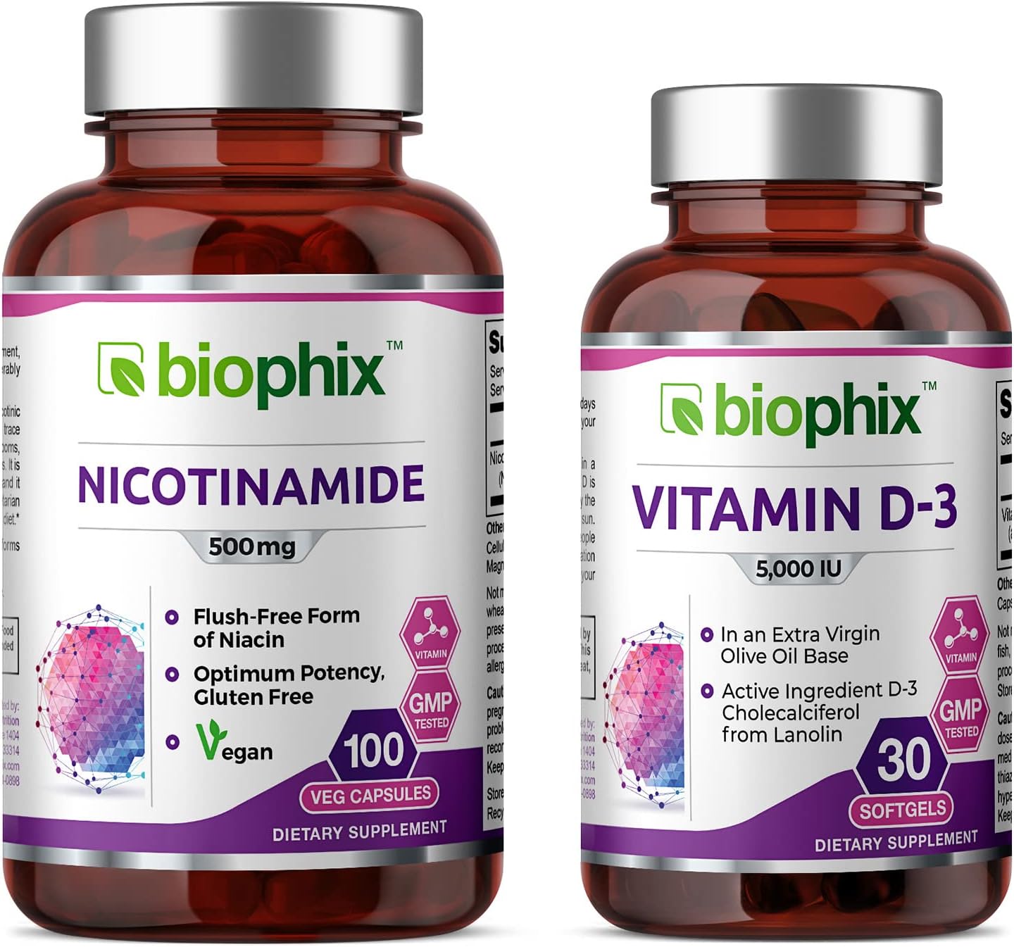 Amazon.com: biophix B-3 Nicotinamida 500 mg 100 Vcaps Plus Free Vitamina D-3 5000 UI 30 cápsulas ...
