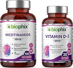 Amazon.com: biophix B-3 Nicotinamide 500 mg 100 Vcaps Plus Free Vitamin D-3 5000 IU 30 Softgels ...