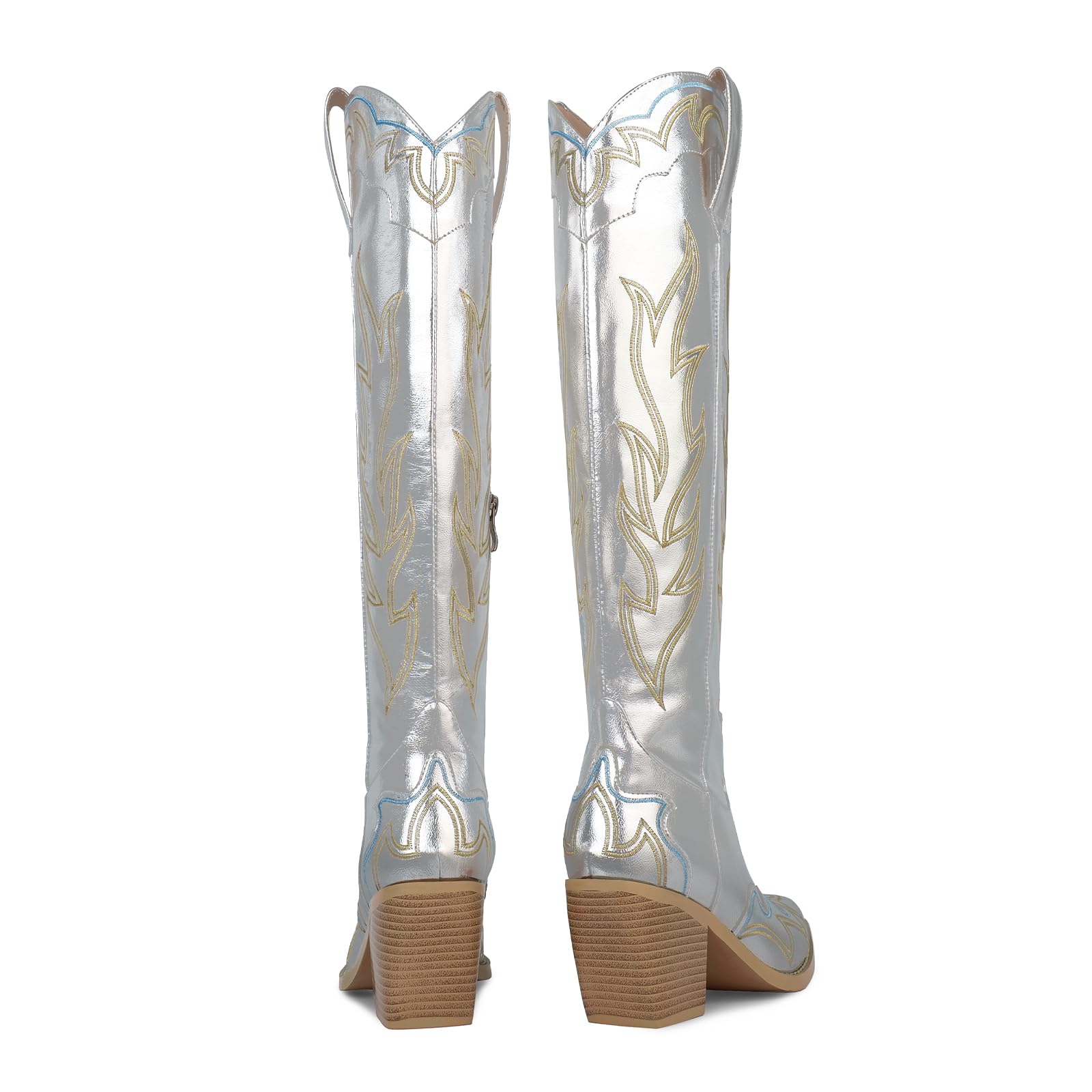 wetkiss Silver Western Cowboy Boots for Women Silver Cowboy Boots for ...
