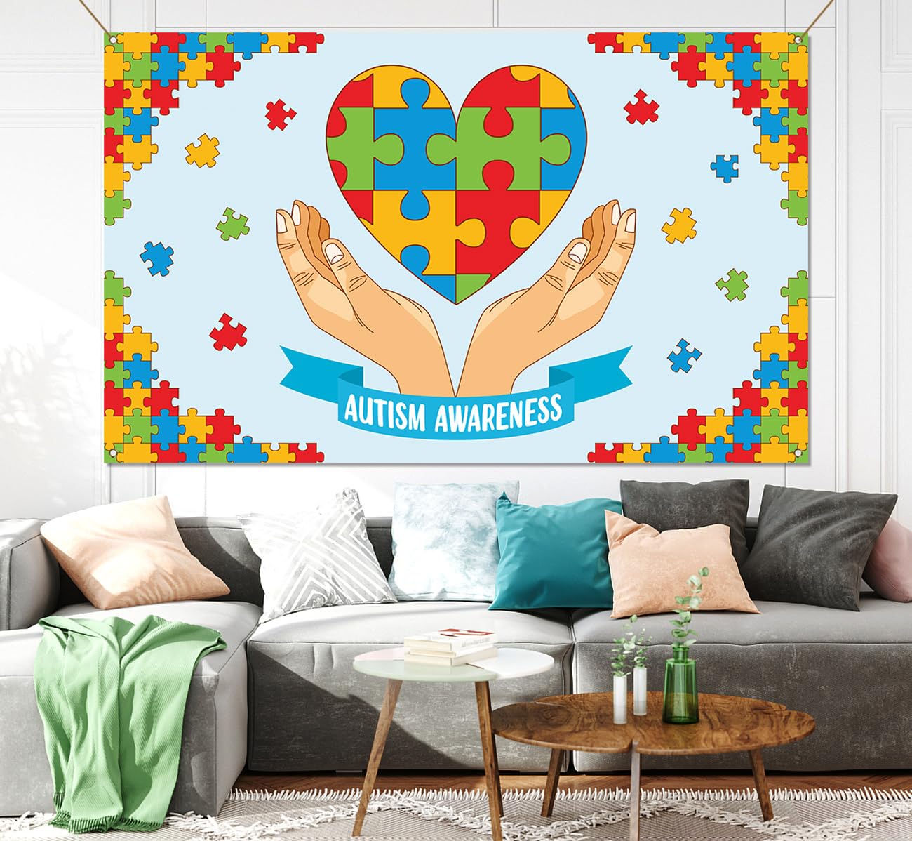 Polyester Oxford Fabric Backdrop Autism Awareness Puzzle Piece Backdrop ...