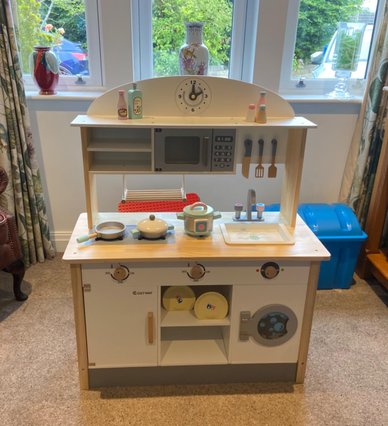 Maxmass Kids Play Kitchen, Wooden Children Pretend Cooking Playset with ...