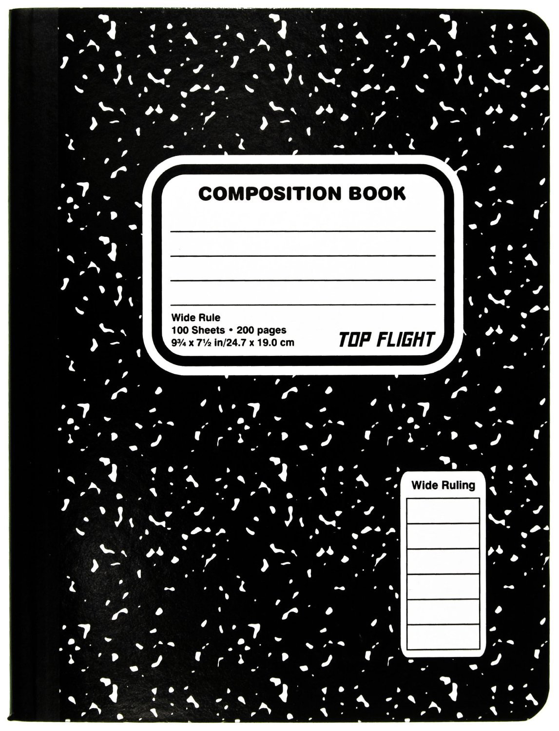 Top Flight Sewn Composition Book, Black and White Marble, Wide Rule ...