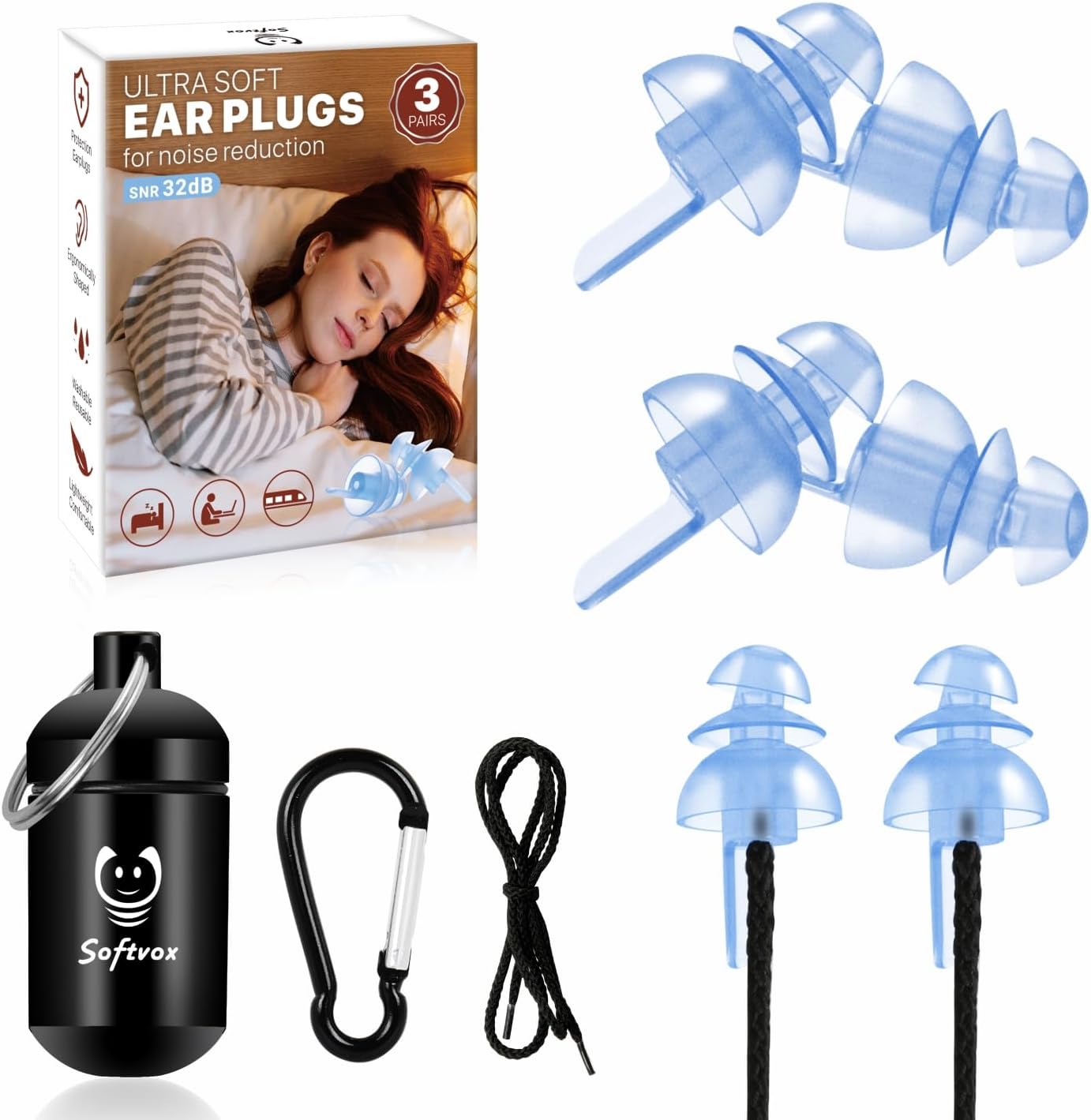 Amazon.com: Softvox Ear Plugs for Sleeping 3 Pairs, Reusable Silicone ...