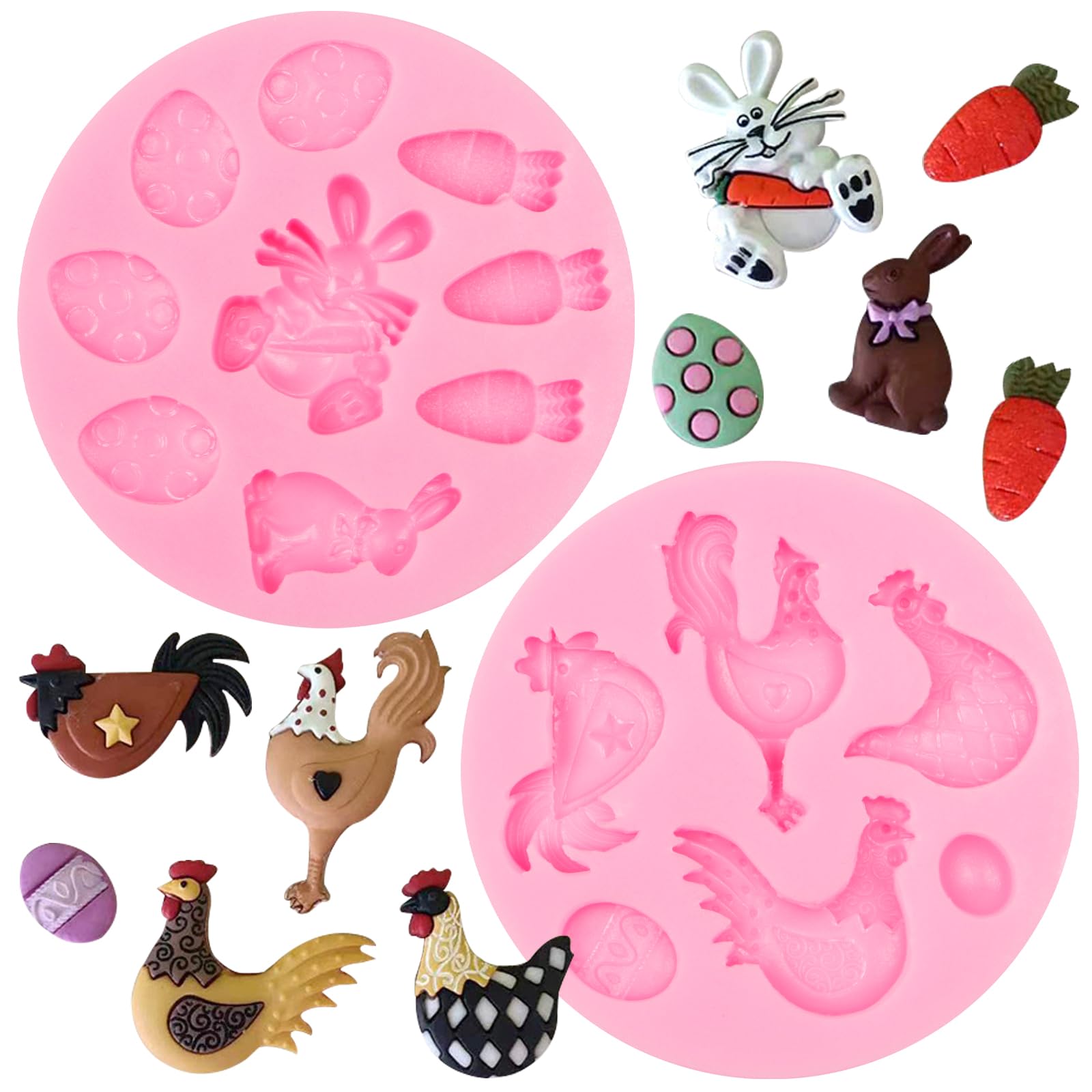 Amazon.com: Rooster Hen Silicone Chocolate Molds, Rabbit Carrot Easter ...