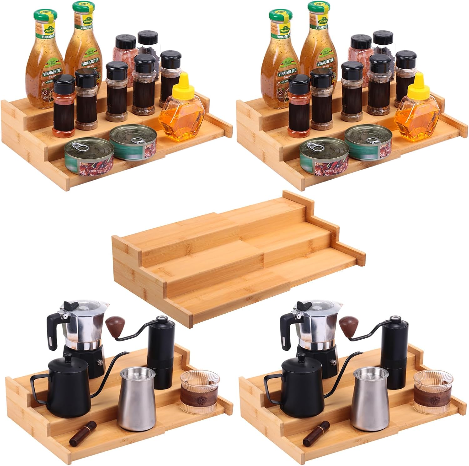 Amazon.com: Tioncy 5 Pcs Bamboo 3 Tier Expandable Spice Rack Organizer ...