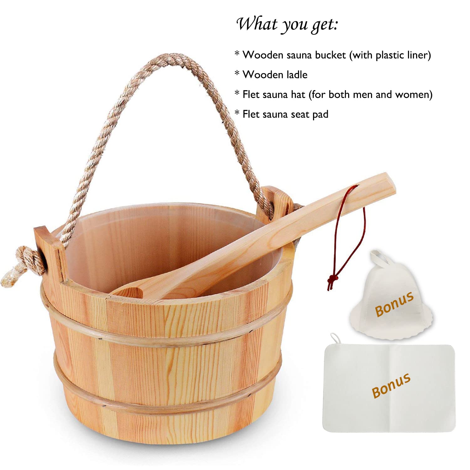 Bestnewie Finnish Pine Wood Sauna Bucket with Ladle Handmade Wooden ...