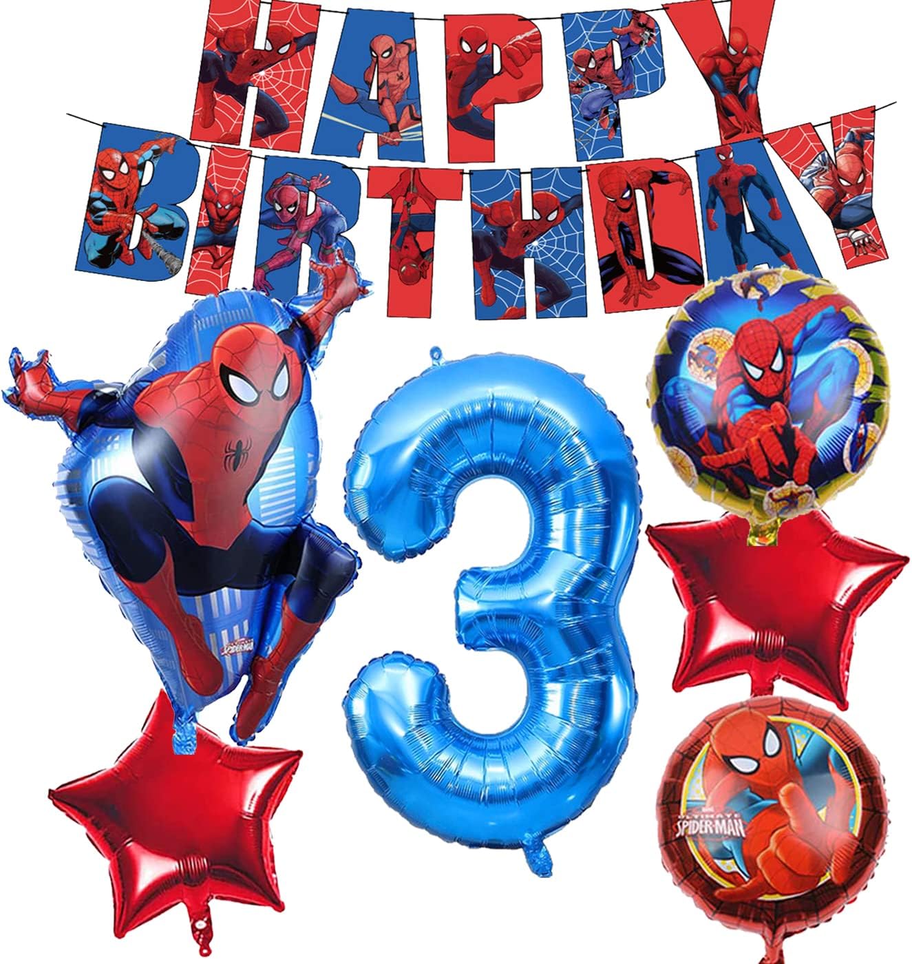 Spiderman Party Decorations 3th Birthday Number 3 Foil Balloon ...