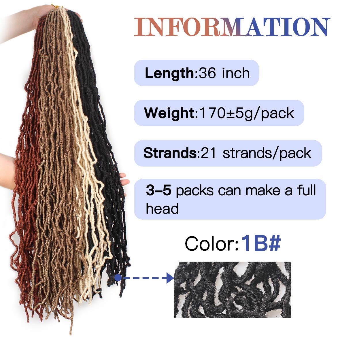 ZRQ 36 Inch New Faux Locs Crochet Hair 5 Packs Pre-looped Goddess Locs ...
