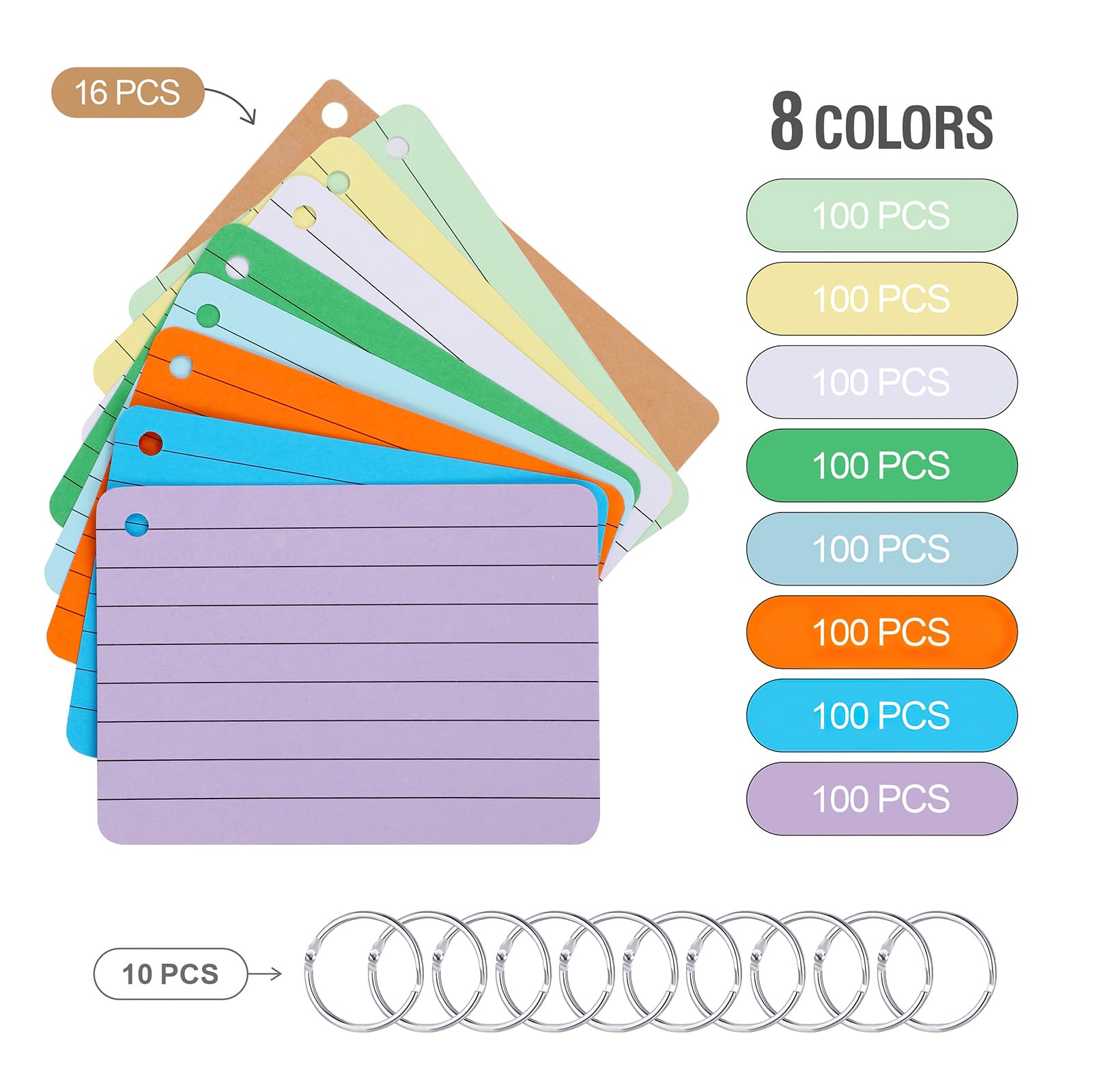 800 Pcs Flash Card, A7 Revision Cards Index Cards Coloured Flashcards ...