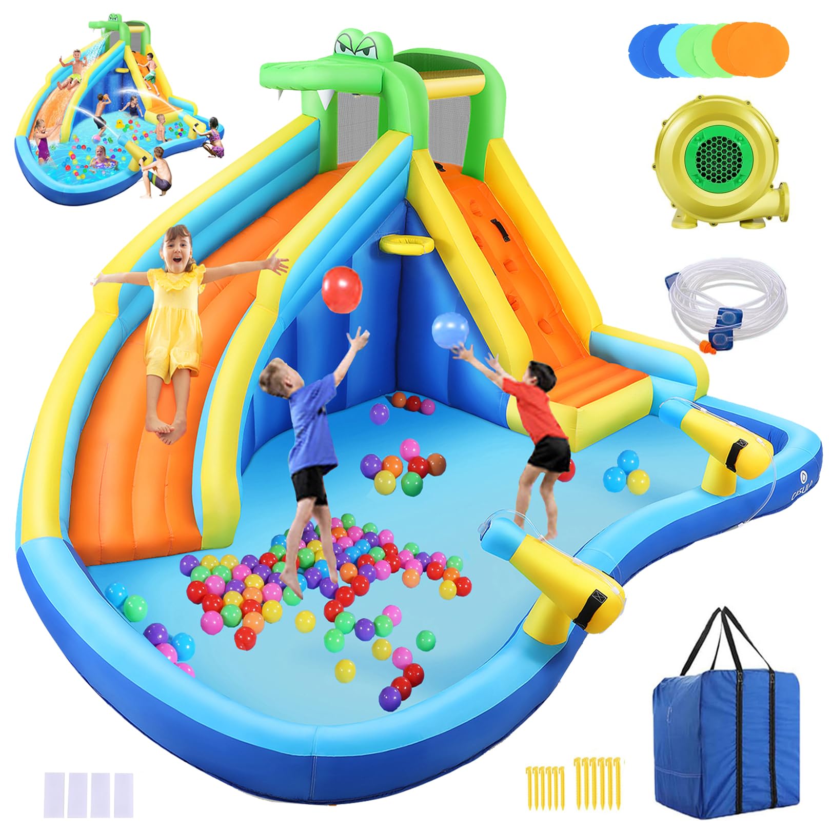 Amazon.com: AKEYDIY Inflatable Water Slide Crocodile Cove Bounce House ...