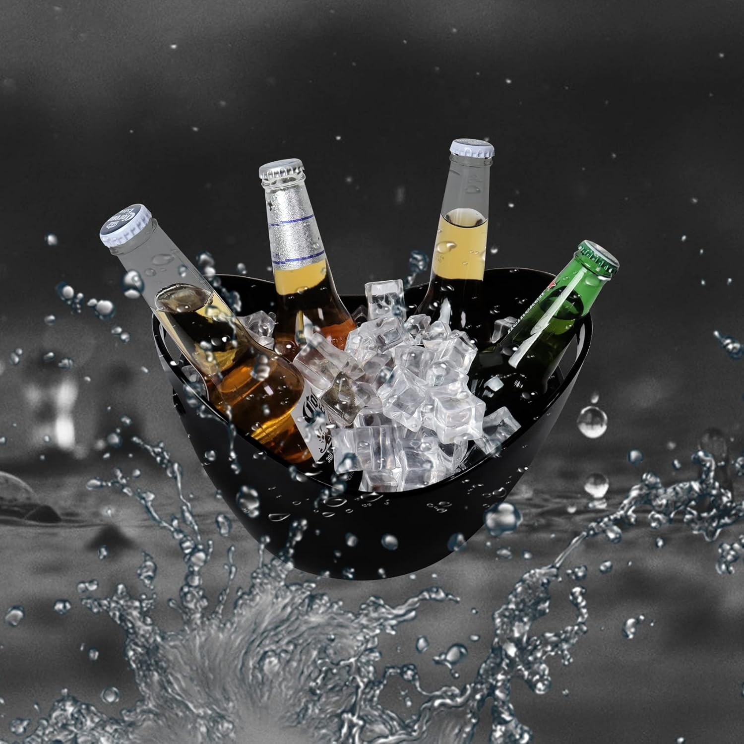 3L Ice Bucket Black Acrylic Drink Bucket, Plastic Ice Bucket Beverage ...