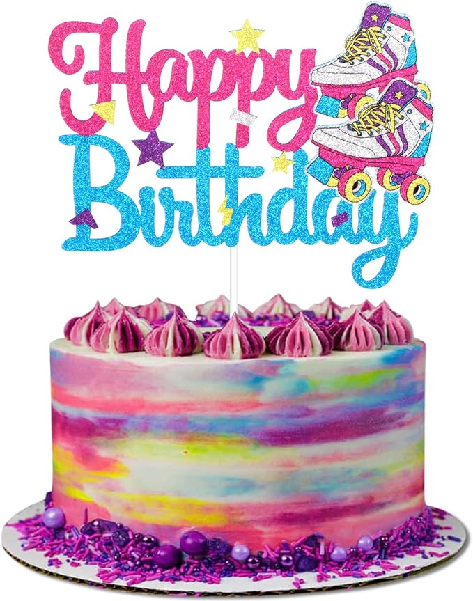 Amazon.com: Caiwowo Roller Skating Happy Birthday 90's Throwback Cake ...