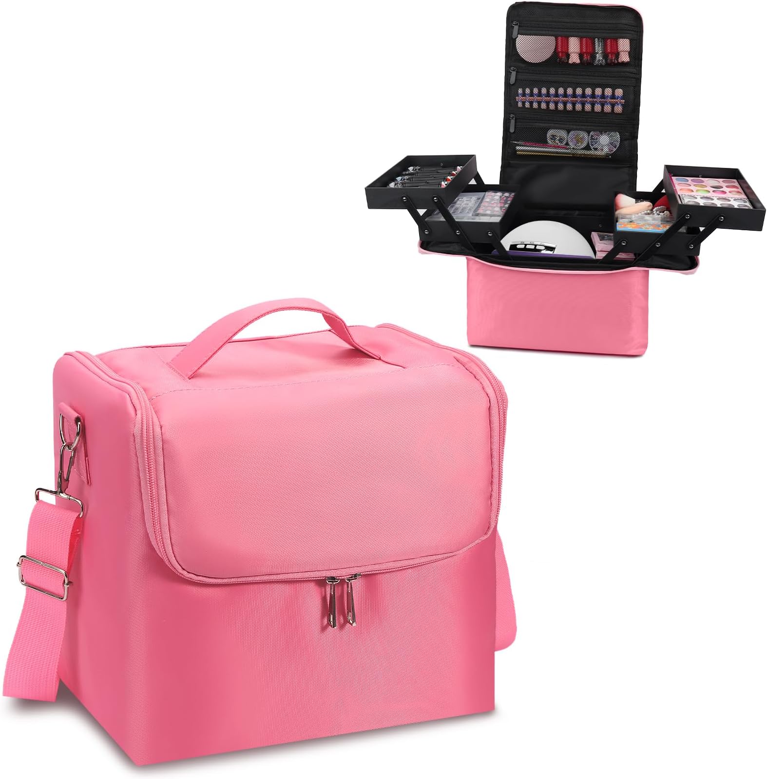 Amazon.com: Makeup Travel Train Case, Large Pink Makeup Nail Polish ...