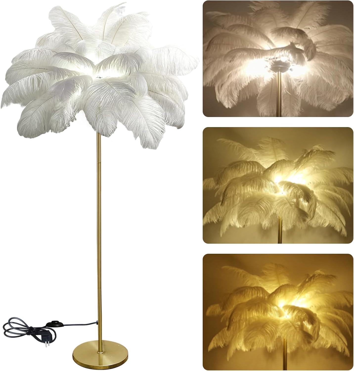 WYMHYZ Feather Lamp,Natural Ostrich Feather Floor Lamp for Living Room ...