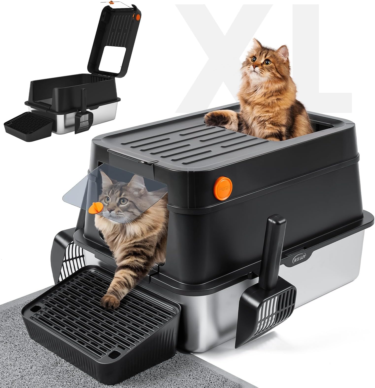 Amazon.com: RXLUY Stainless Steel Litter Box with Lid, Flip-Top for ...