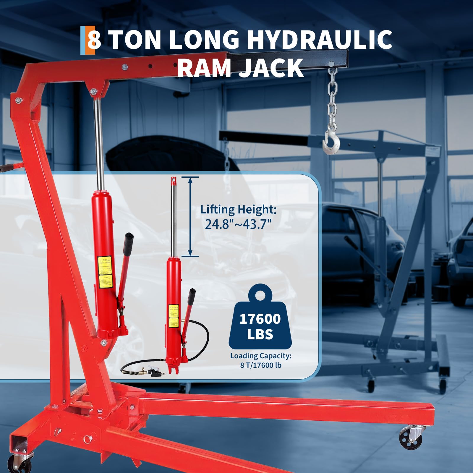 Snapklik.com : 8 T Air/Hydraulic Long Ram Jack, Engine Hoist Cylinder