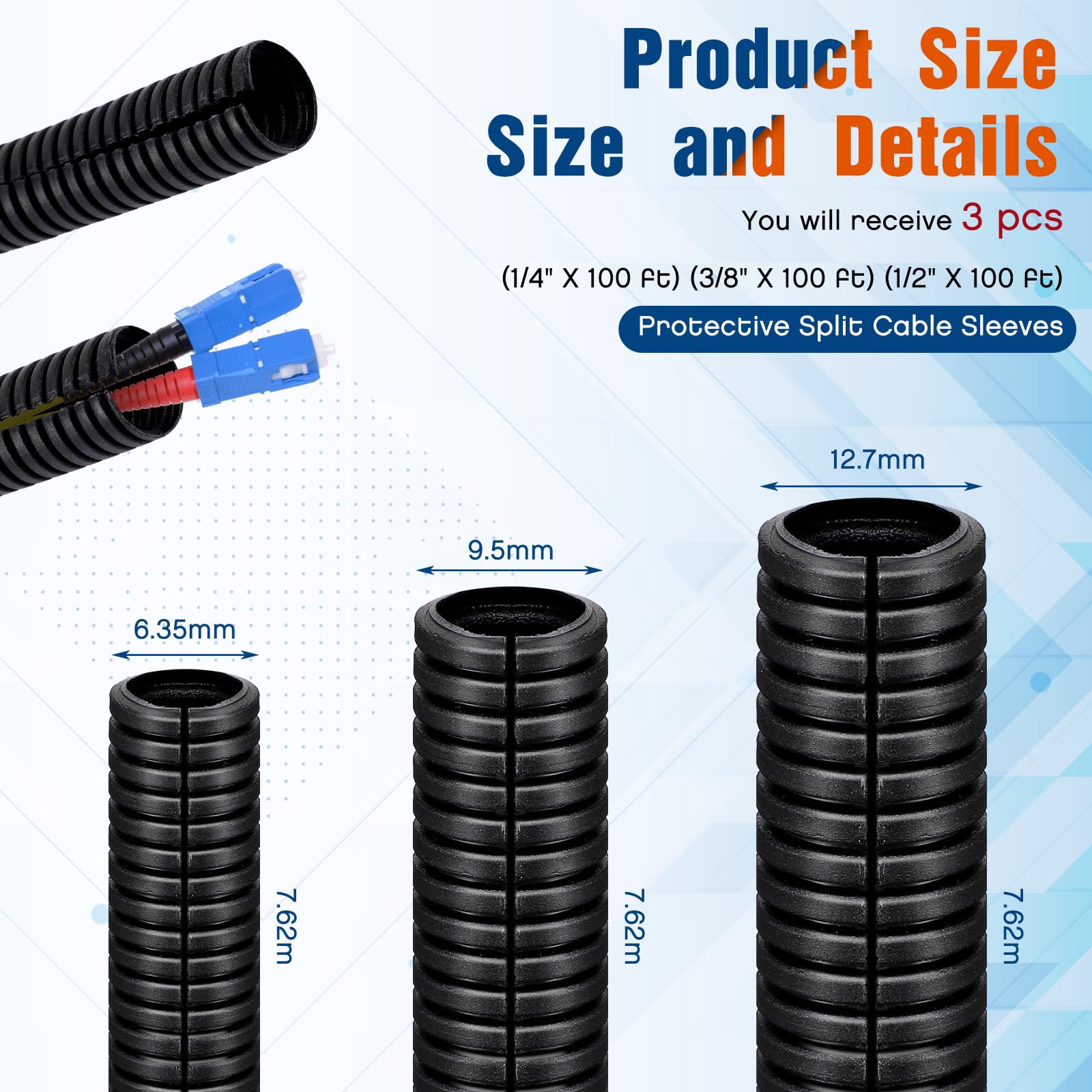 Snapklik.com : 1/4", 1/2", 3/8" X 25 Ft Split Wire Loom Tubing Wire ...