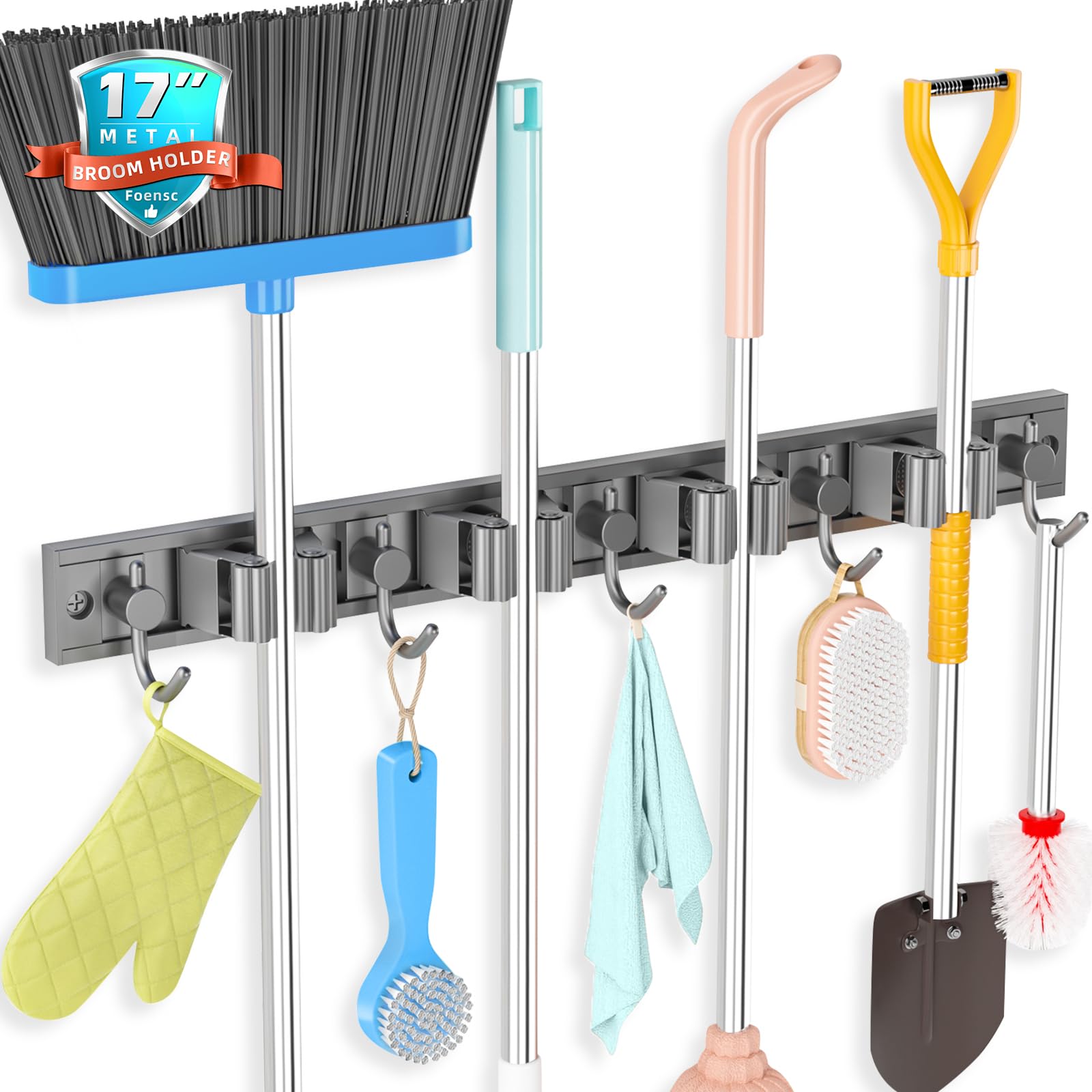 Amazon.com: Foensc Broom Holder Wall Mount, Improved Adjustable Broom ...