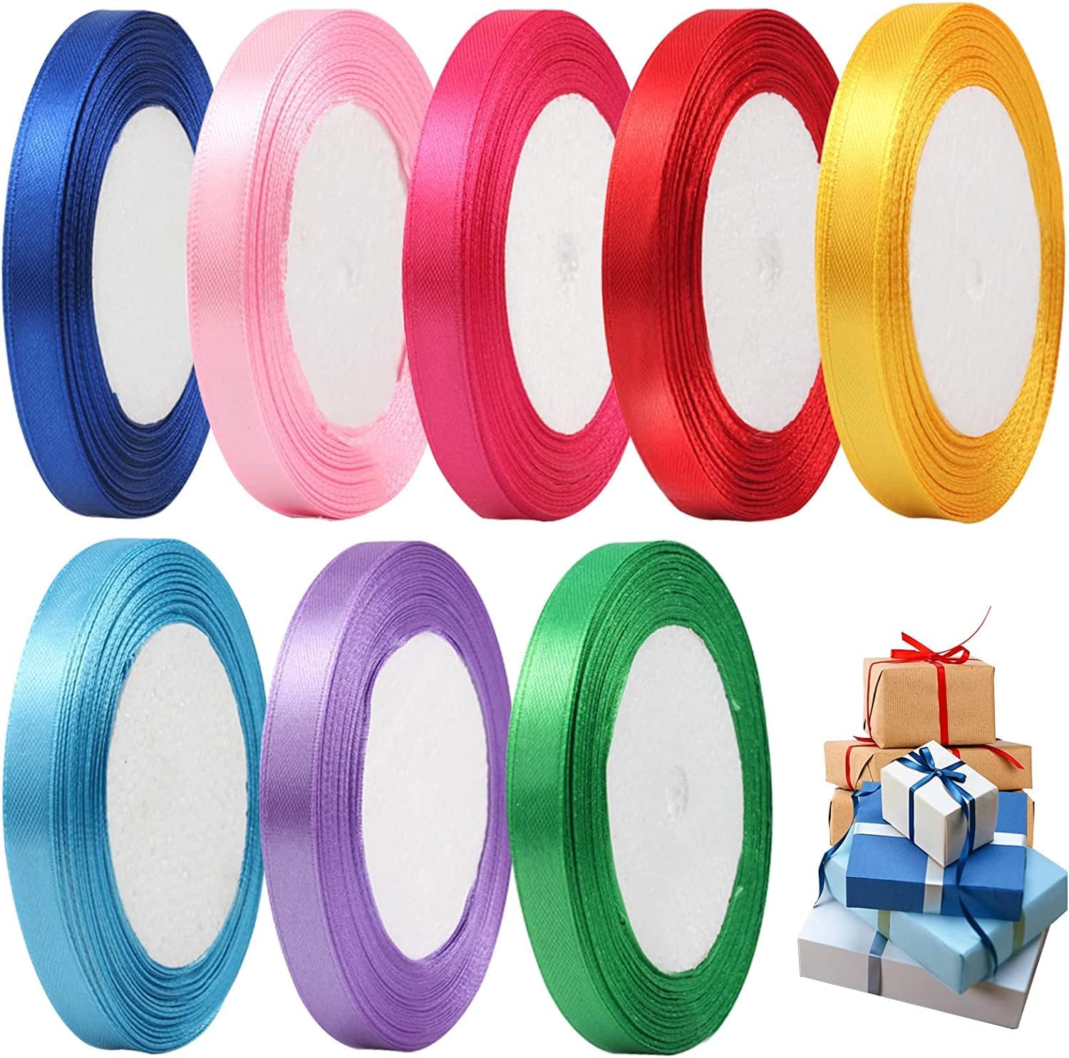 16 Rolls Satin Ribbon Bundle - 400 Yard Double Sided Silk Ribbons (10mm ...