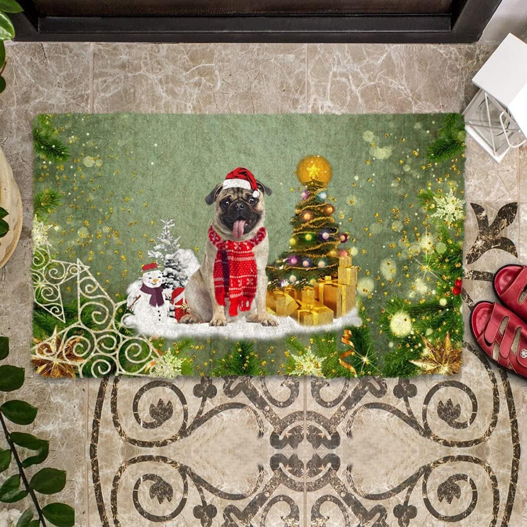 Amazon.com: Pug Dog Doormat, Pug Dog and Merry Christmas Pattern ...