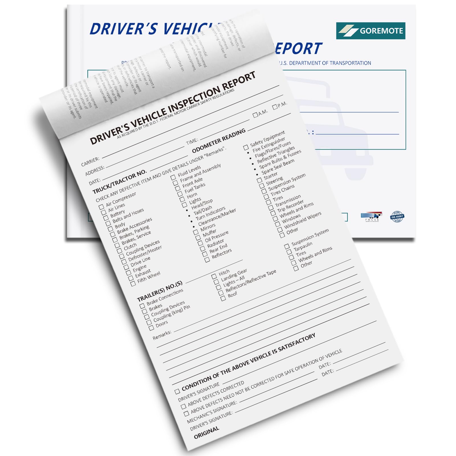 Detailed Driver's Vehicle Inspection Report, Daily Pre Trip Inspection ...
