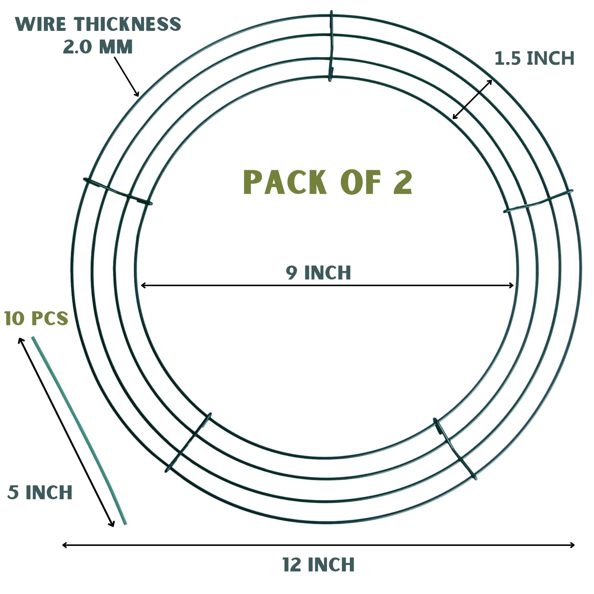 Snapklik.com : Upstout 2-Pack 12 Inch Wire Wreath Frame Round Metal ...