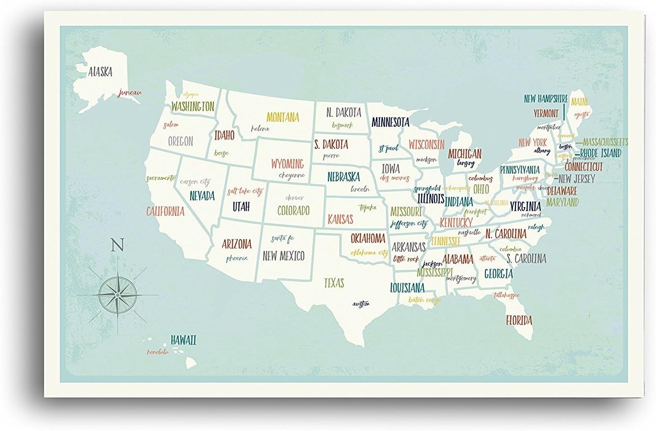 Amazon.com: USA Wall Map Art Print, 16x20 Inch Print, Kid's USA Wall ...