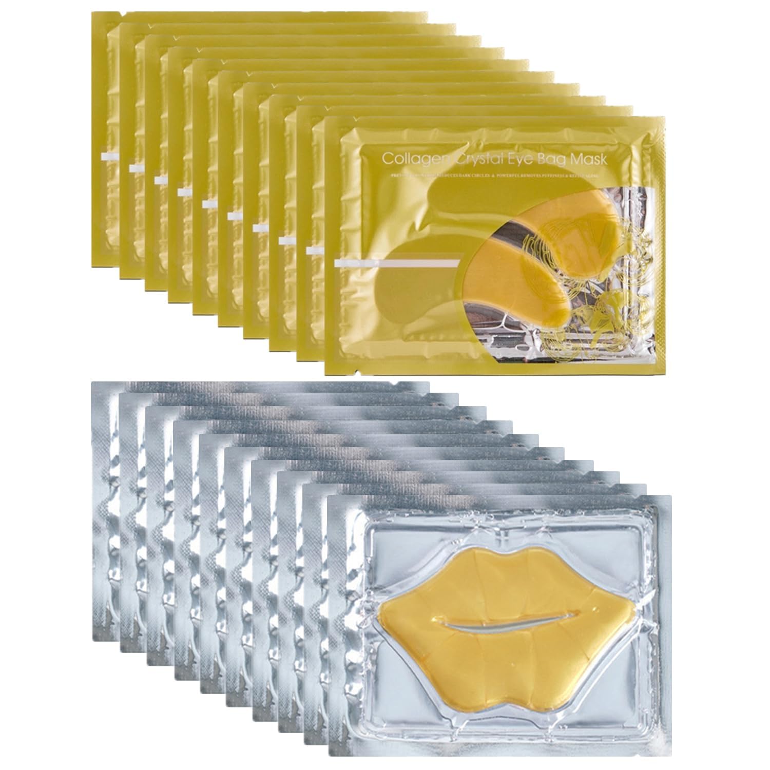 Amazon.com : 24K Gold Gel Crystal Collagen Eye and Lip Mask Set, 15 ...