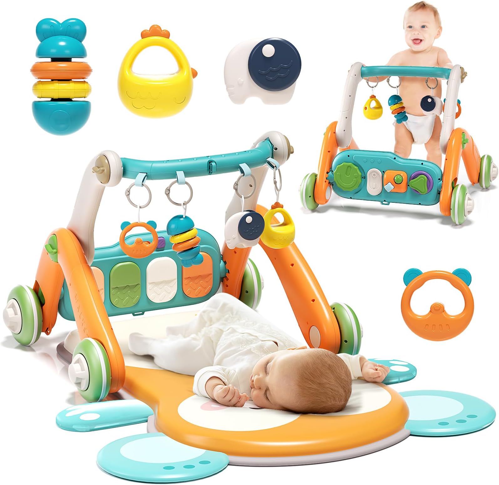 Amazon.com : Jovow 2 in 1 Baby Gym with Walker,Baby Play Mat with 5 ...