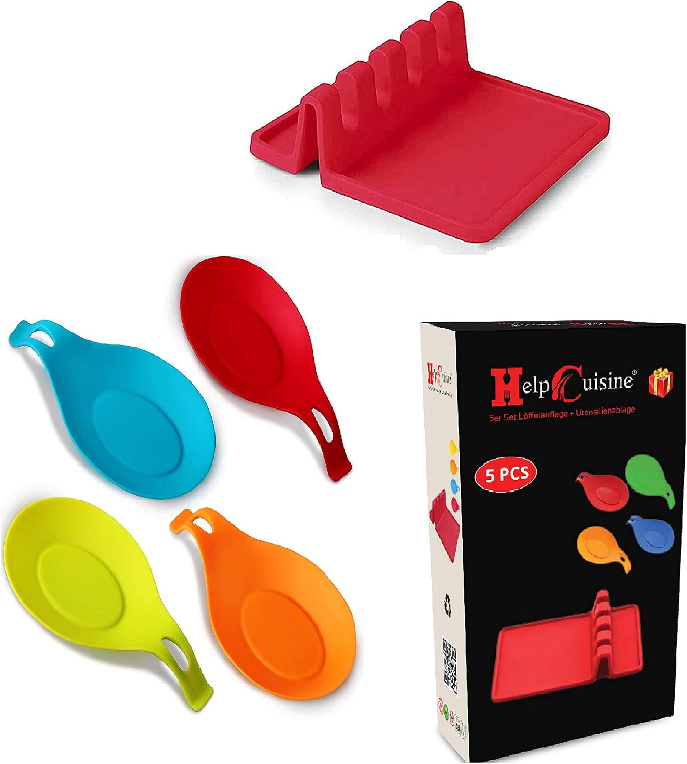 HelpCuisine 5er Set farbige Küchen Silikon LÖFFELABLAGE ...