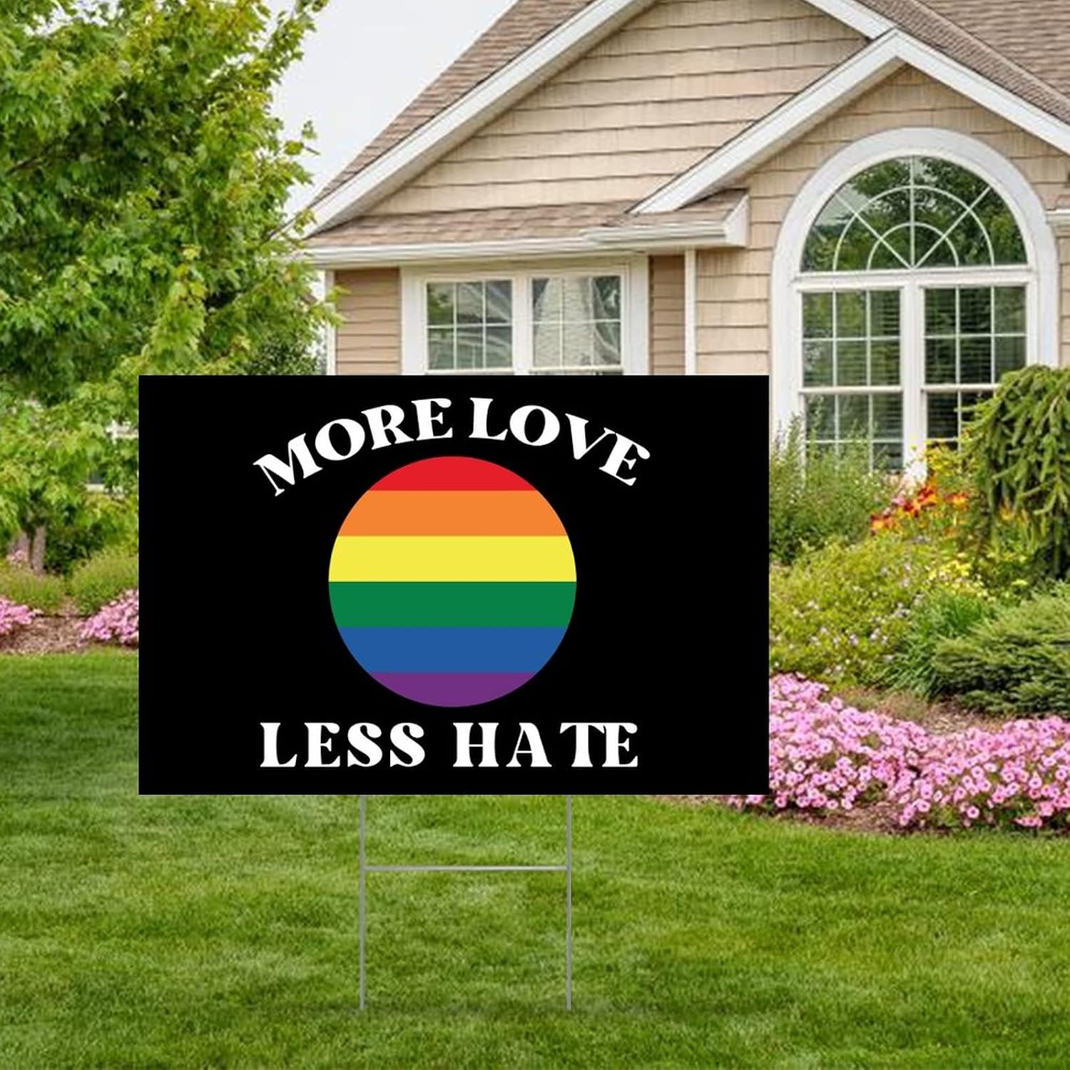 Amazon.com: JuneLucky Progress Pride LGBTQ Yard Sign 格言 More Love Less ...